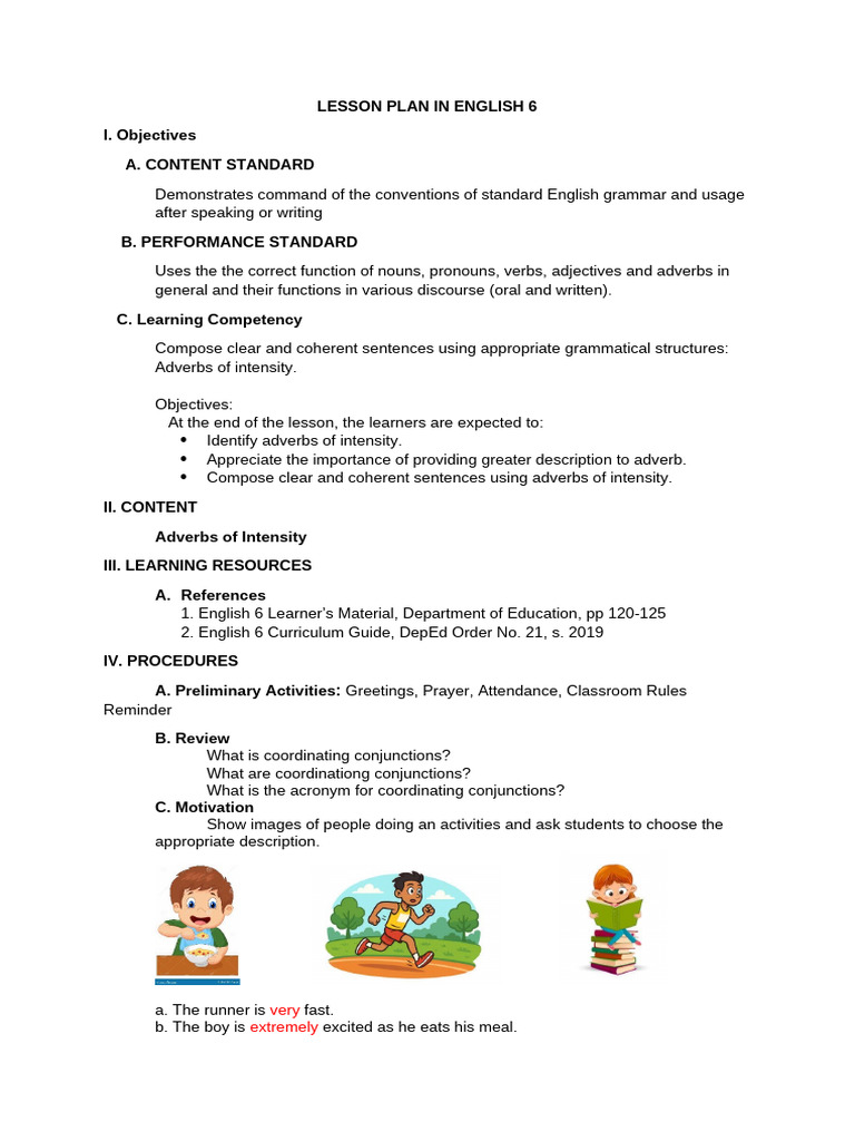Lesson Plan in English 6 | PDF | English Language | Adverb
