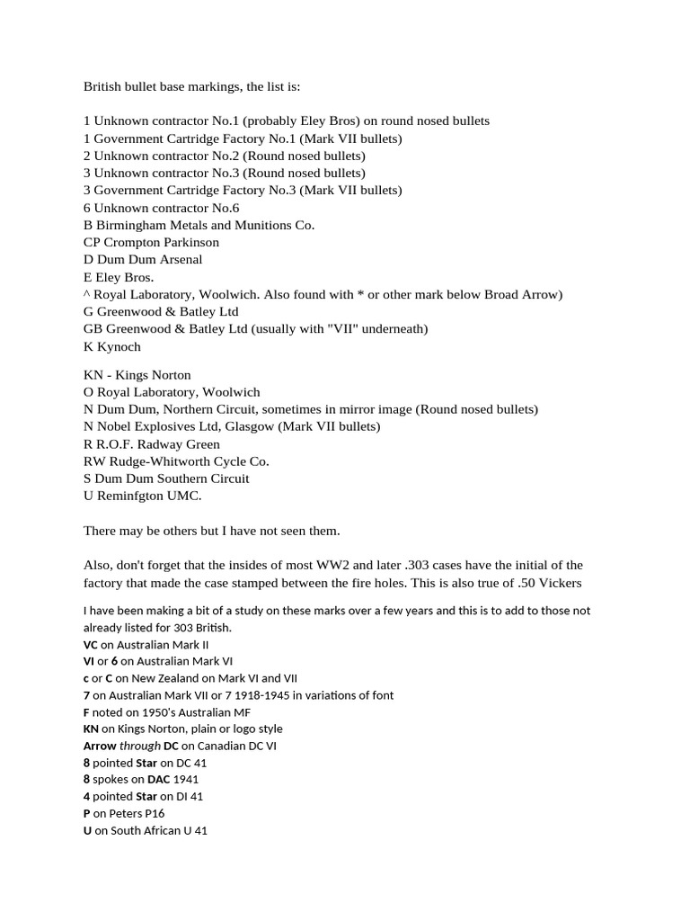 British Bullet Base Markings | PDF