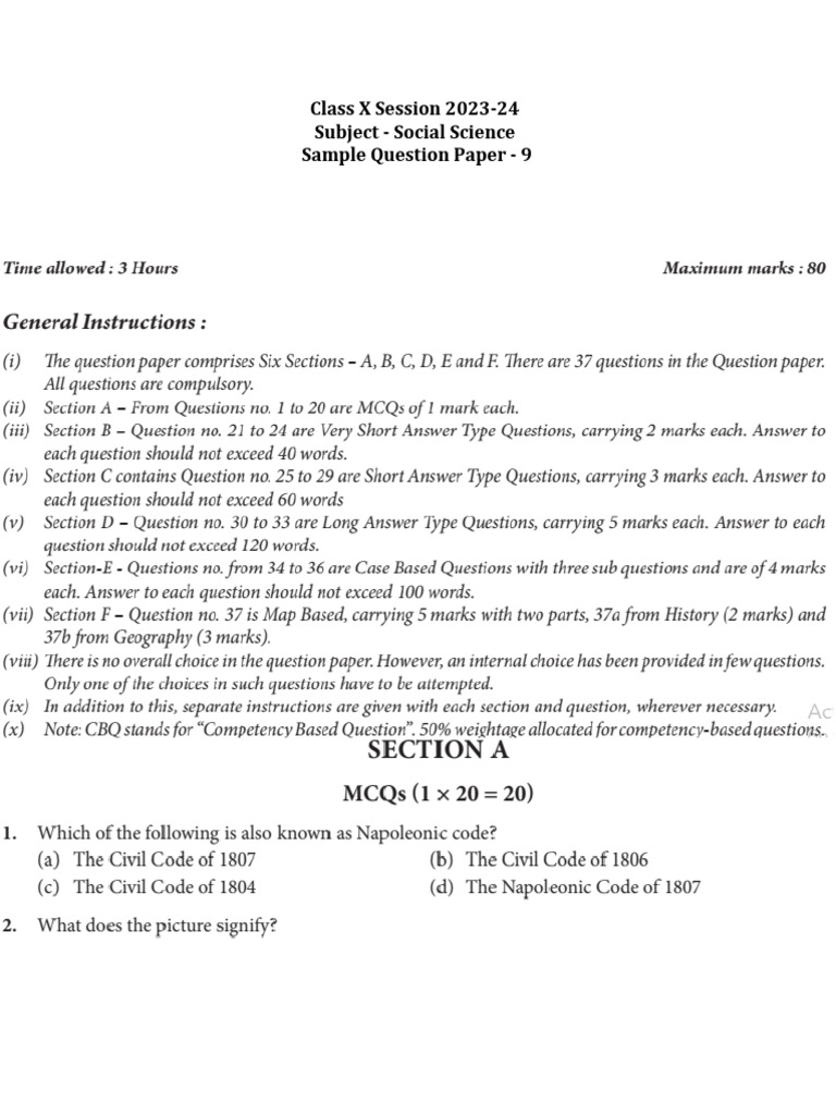 Sample Paper 9 | PDF