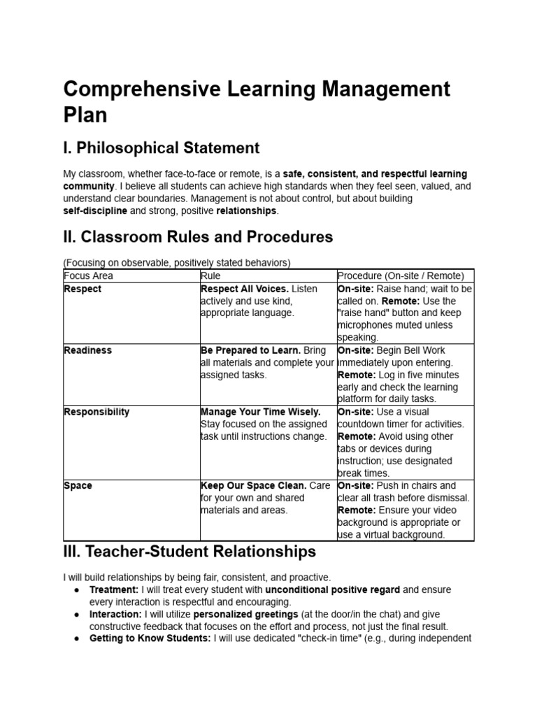 Classroom and Remote Management Plan | PDF