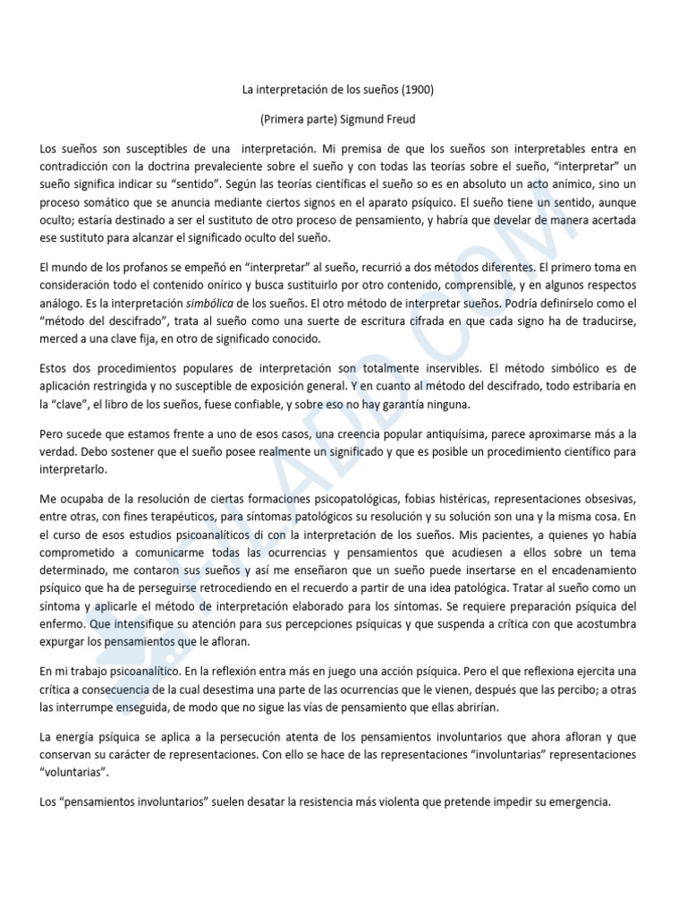 La Interpretacion de Los Suenos Primera Parte Freud | PDF | Sueño ...