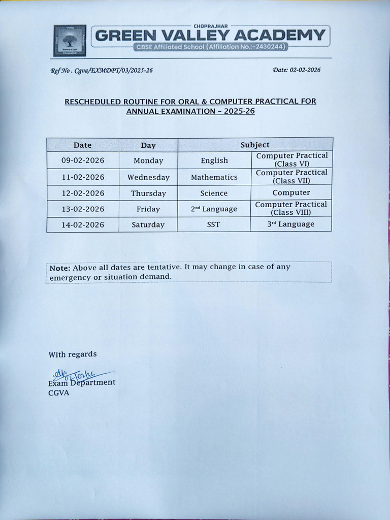 Reschedule Routine For Oral and Computer Practical | PDF