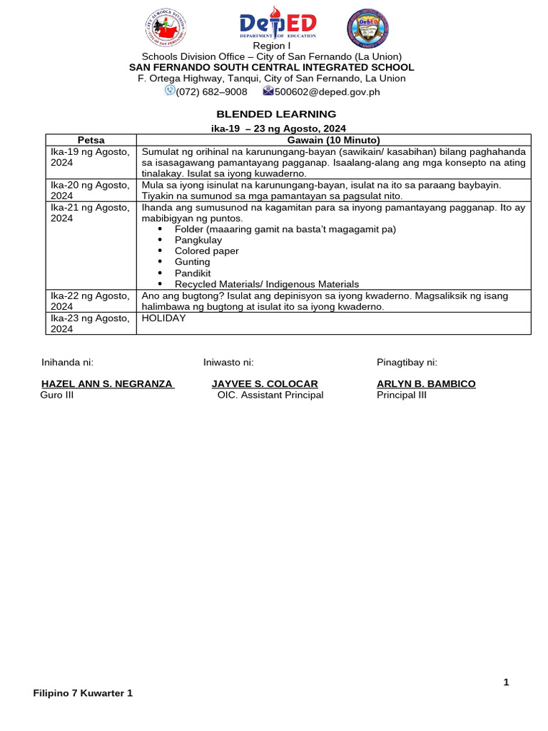 Blended Learning Fil 7 - Week 4 | PDF
