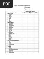 Formulir Kuesioner FFQ Indonesia | PDF