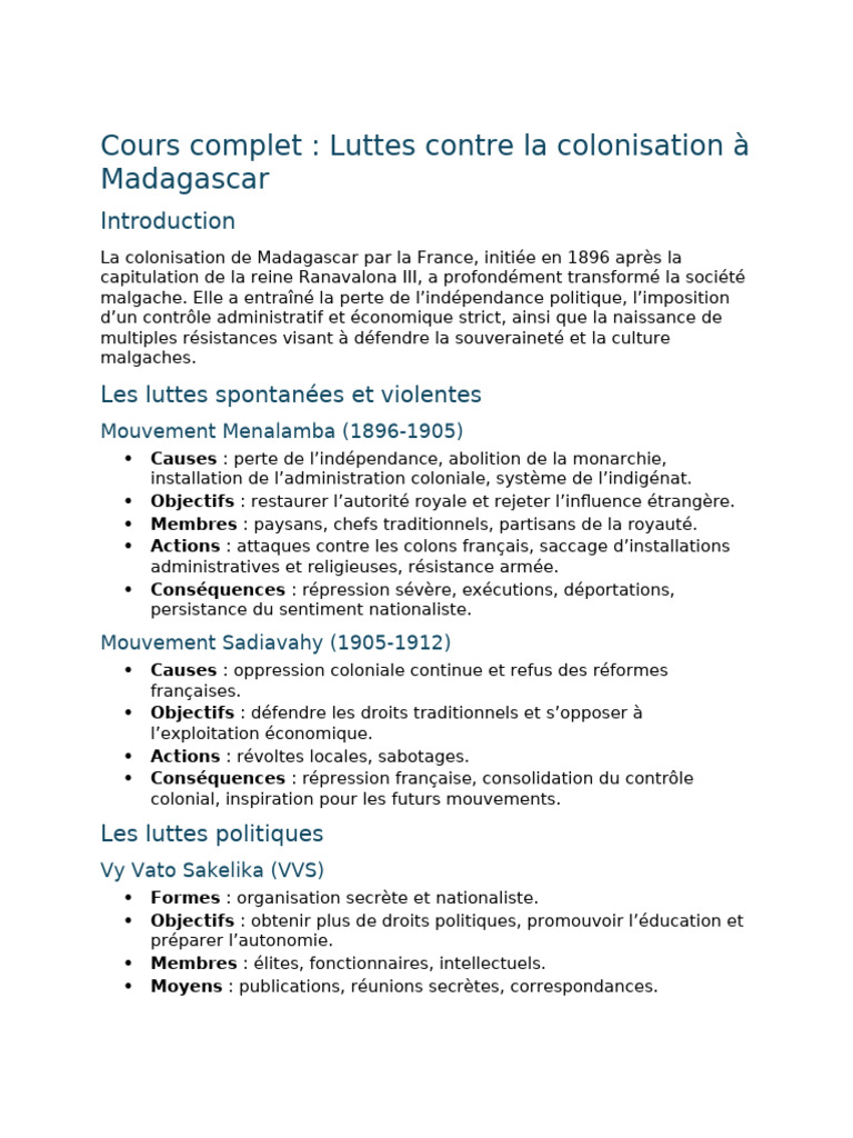 Luttes Colonisation Madagascar | PDF | Madagascar | Colonisation