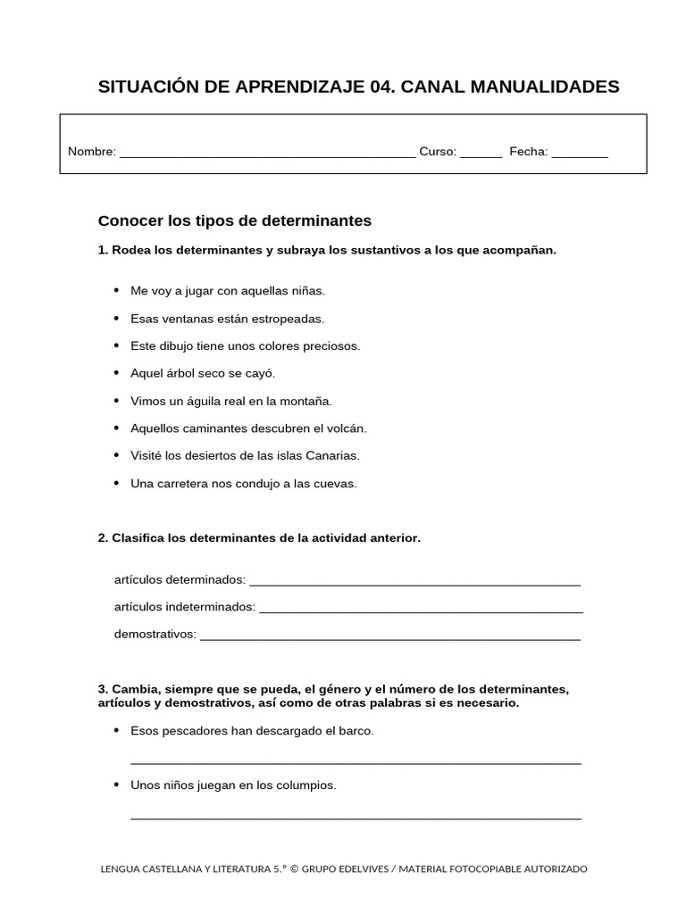 Ac 04 Determinantes 5prim | PDF | Gramática | Tipología Lingüística