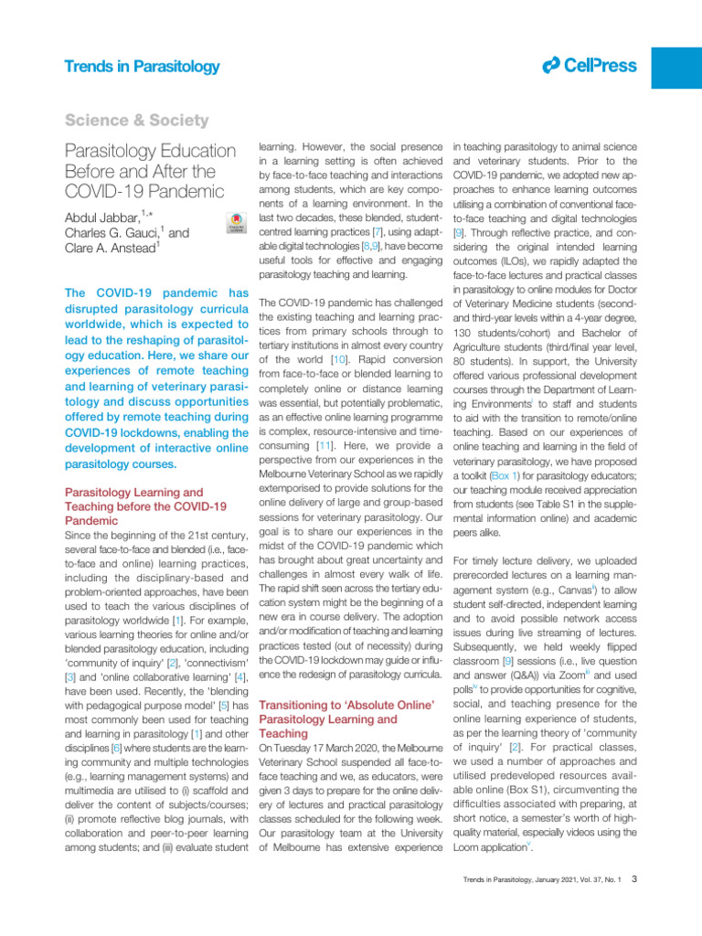 Parasitology Education Before and After The COVID-19 Pandemic | PDF ...