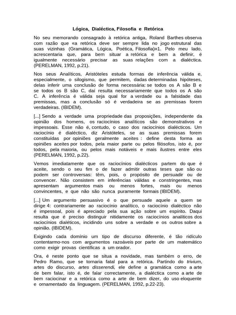 Lógica, Dialética, Filosofia e Retórica | PDF | Retórica | Inferência