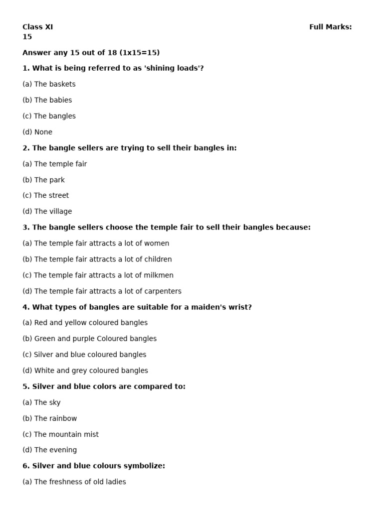 Class XI MCQ Test Full Marks | PDF | Chess | Chess Openings