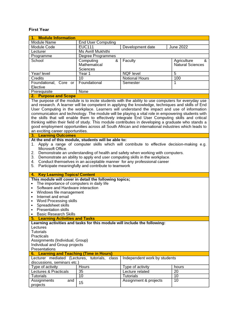 EUC101 Module Outline Degree | PDF | Computing | Learning