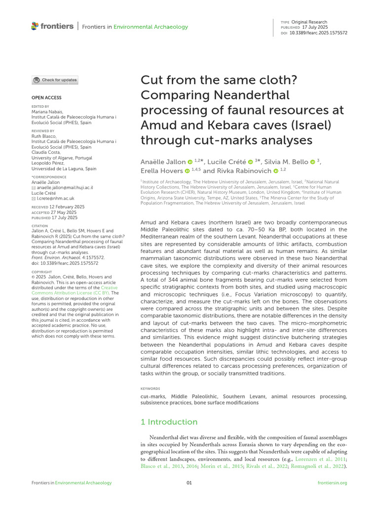 Cut From The Same Cloth Comparing Neanderthal Processing of Faunal ...