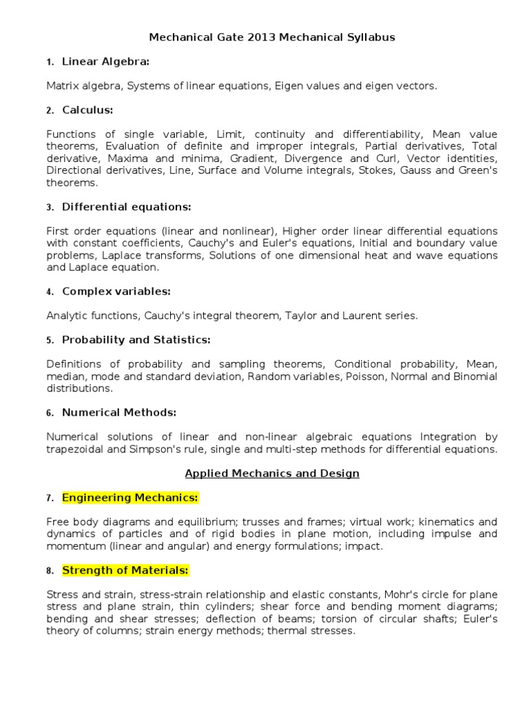 Mechanical Gate 2013 Mechanical Syllabus | PDF | Stress (Mechanics ...