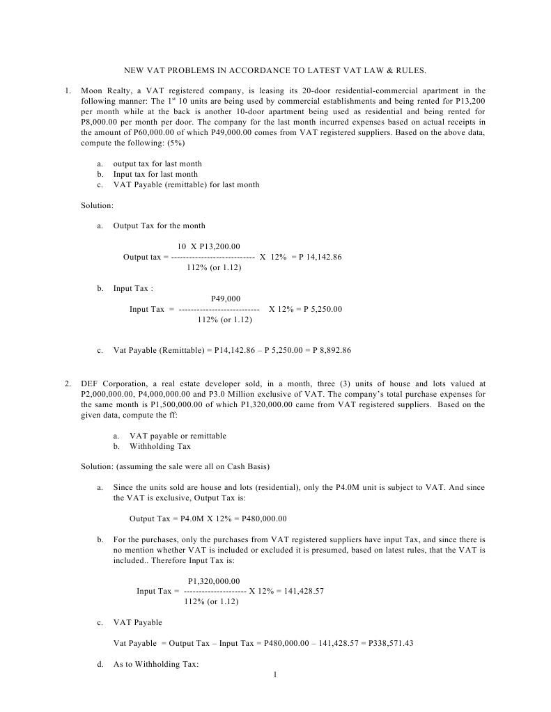 VAT Calculations and Solutions Guide | PDF | Value Added Tax | Taxation