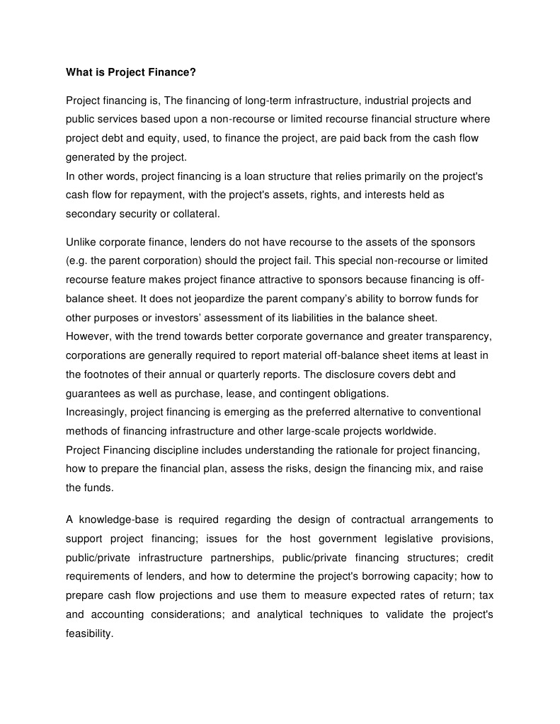 What Is Project Finance? | PDF | Project Finance | Debt