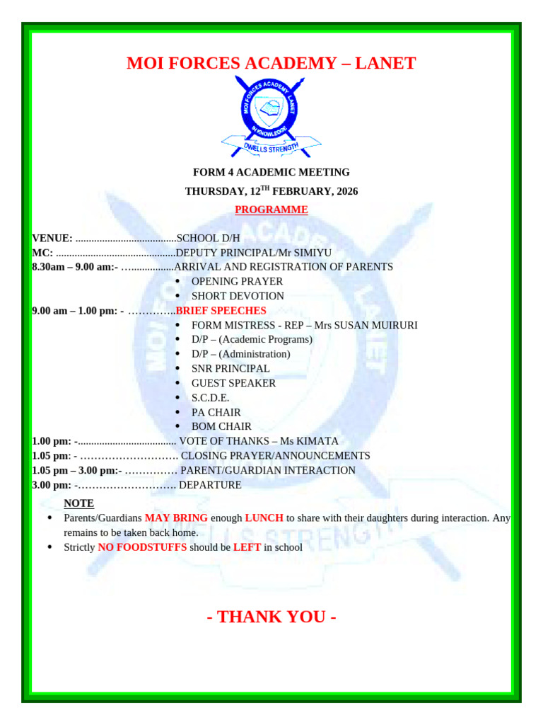 Form 4 Academic Meeting Prog | PDF
