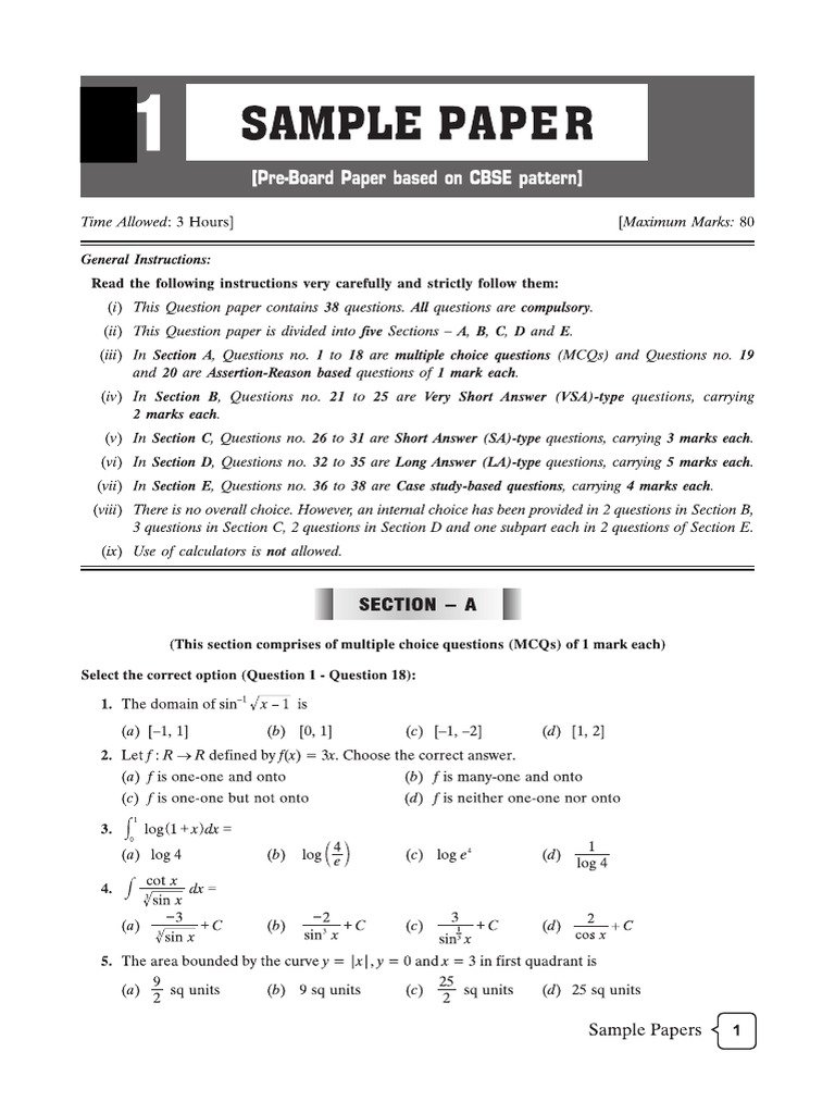 Maths Sample Paper 01 | PDF