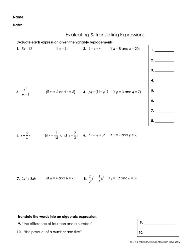 Evaluating and Translating Expressions - 260128 | PDF