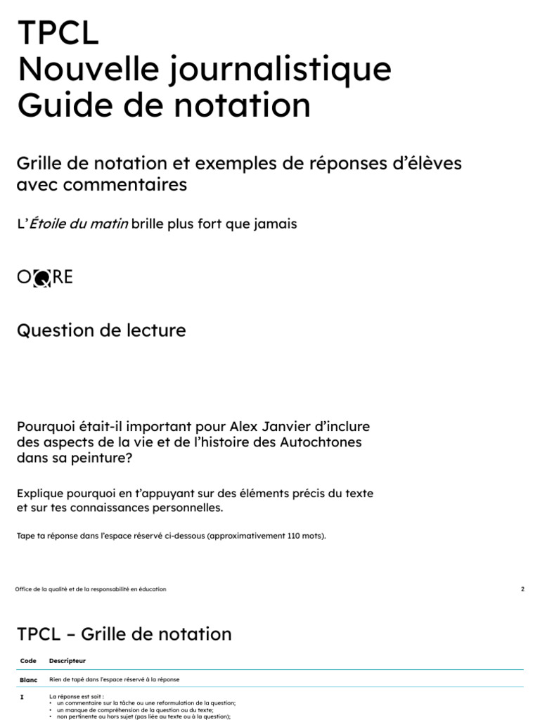 Grille Et Guide de Notation Des Items À Réponse Construite - Lecture | PDF