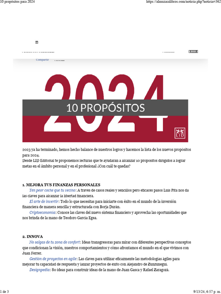 10 Propósitos para 2024 | PDF | Liderazgo | Economias