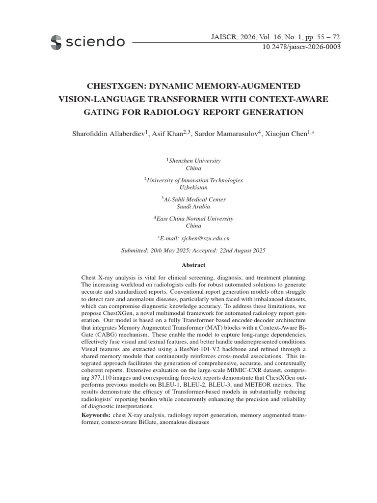 Chestxgen Dynamic Memory-Augmented Vision-Language | PDF | Radiology
