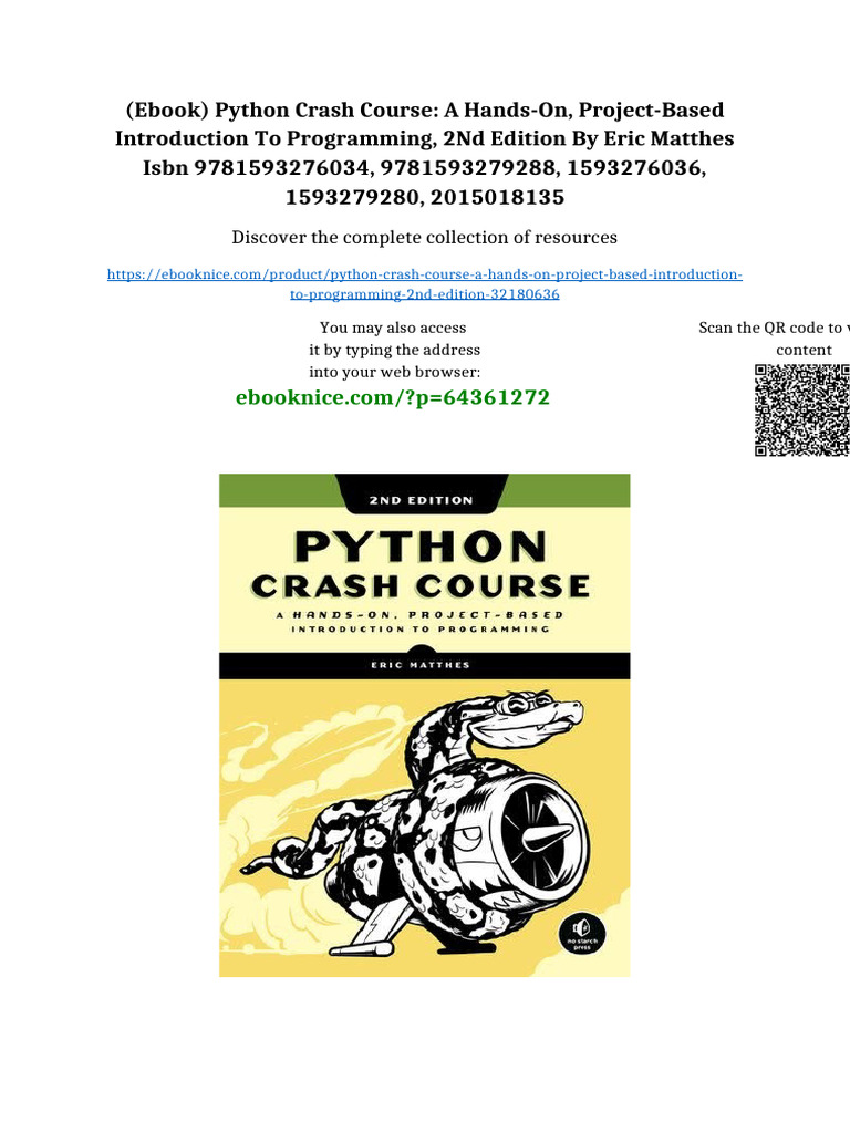 (Ebook) Python Crash Course: A Hands-On, Project-Based Introduction To ...