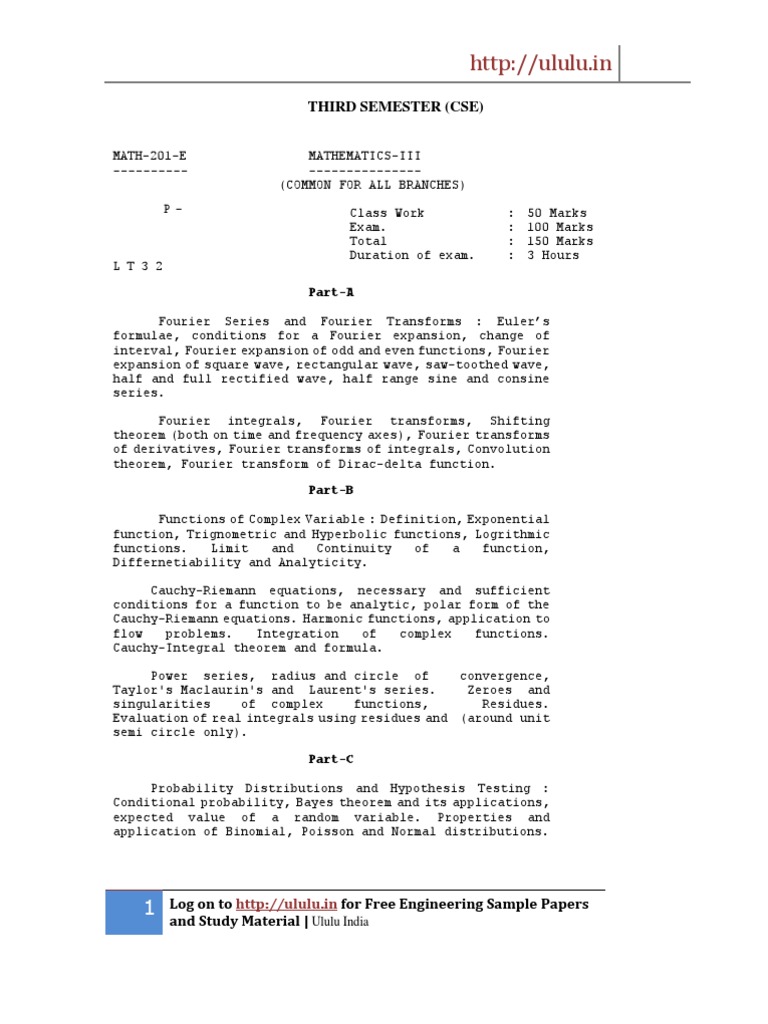 MDU B.tech Computer Science 3rd Sem Syllabus | PDF | Fourier Series | Fourier Transform
