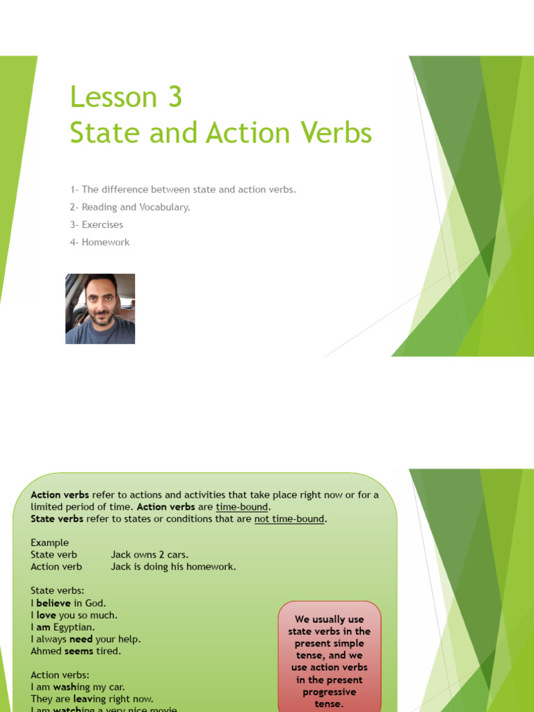 Lesson 03 State and Action Verbs | PDF | Verb