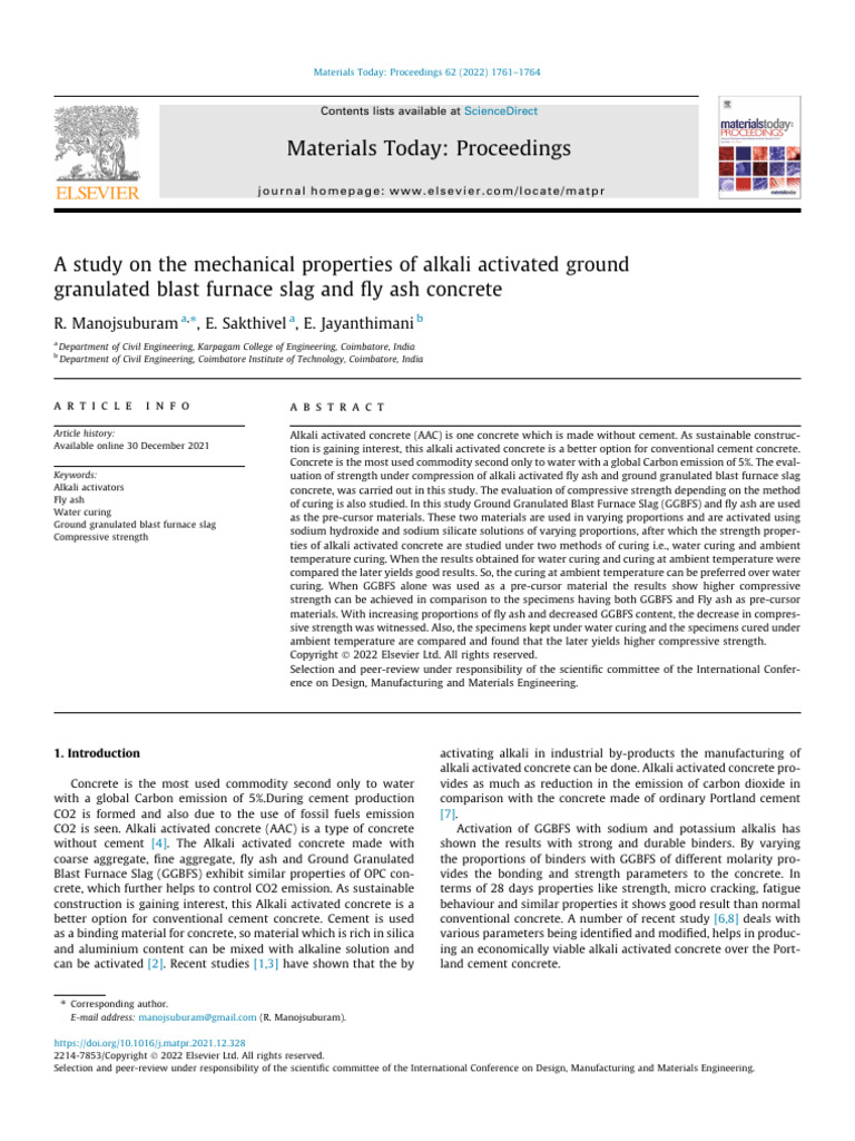 A Study On The Mechanical Properties of Alkali Activated Ground | PDF ...