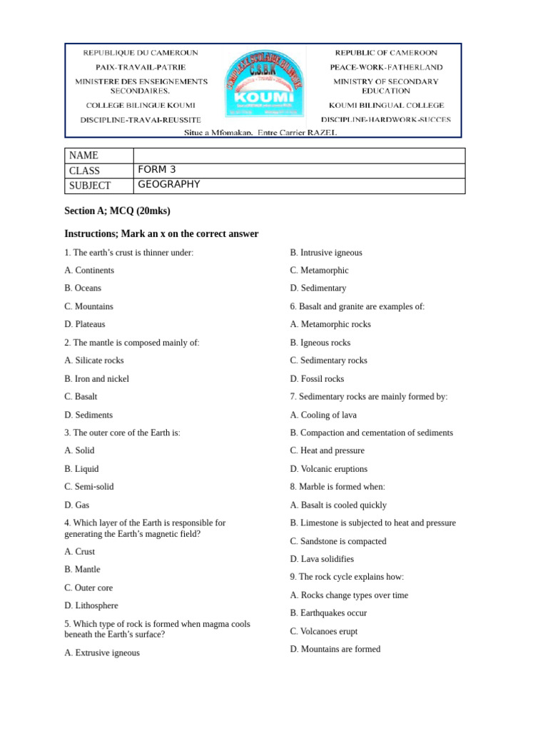 Final Form 3 Geography 3 | PDF | Rock (Geology) | Igneous Rock