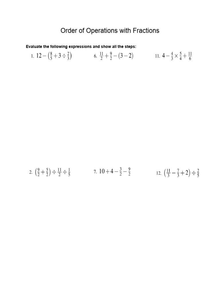 Order of Operations With Fractions | PDF