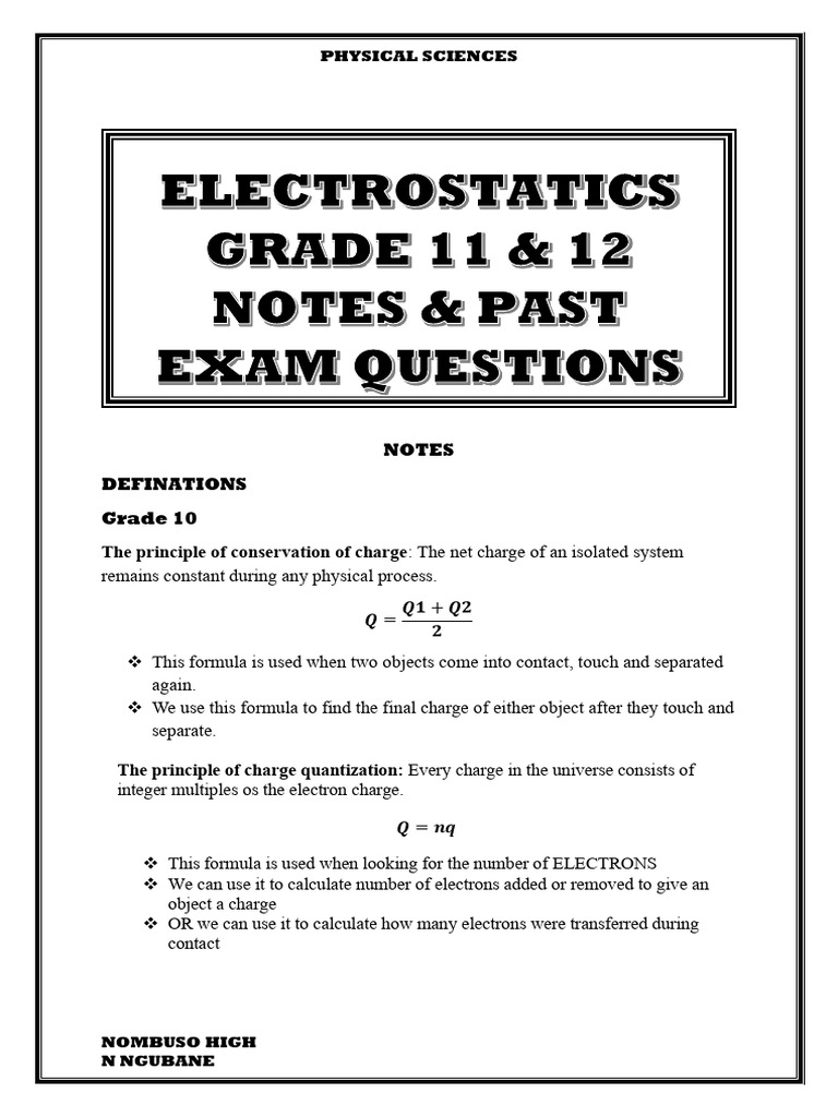 Electrostatics Grade 11 Updated - 015512 | PDF | Electric Field | Force