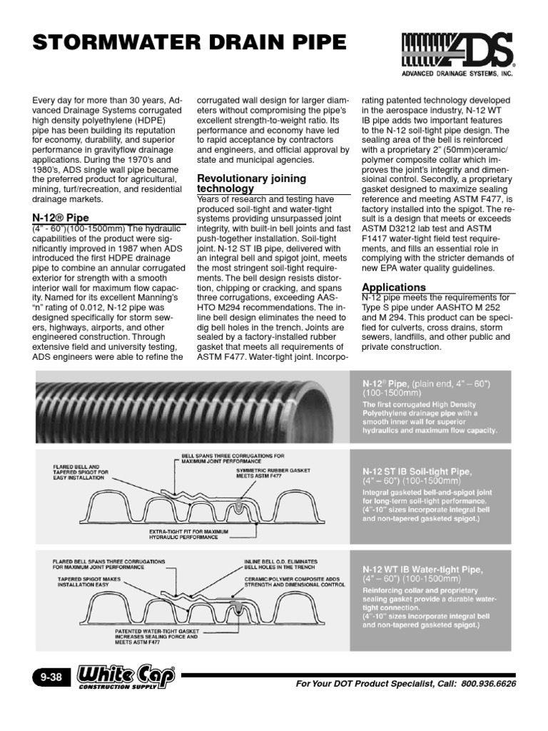 ADS Corrugated Polyethylene Pipe | PDF | Pipe (Fluid Conveyance) | Drainage