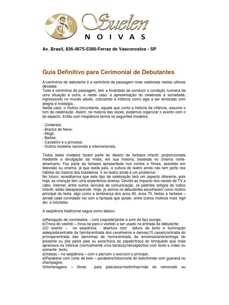 Guia Definitivo para Cerimonial de Debutantes | PDF | Brasil | Danças