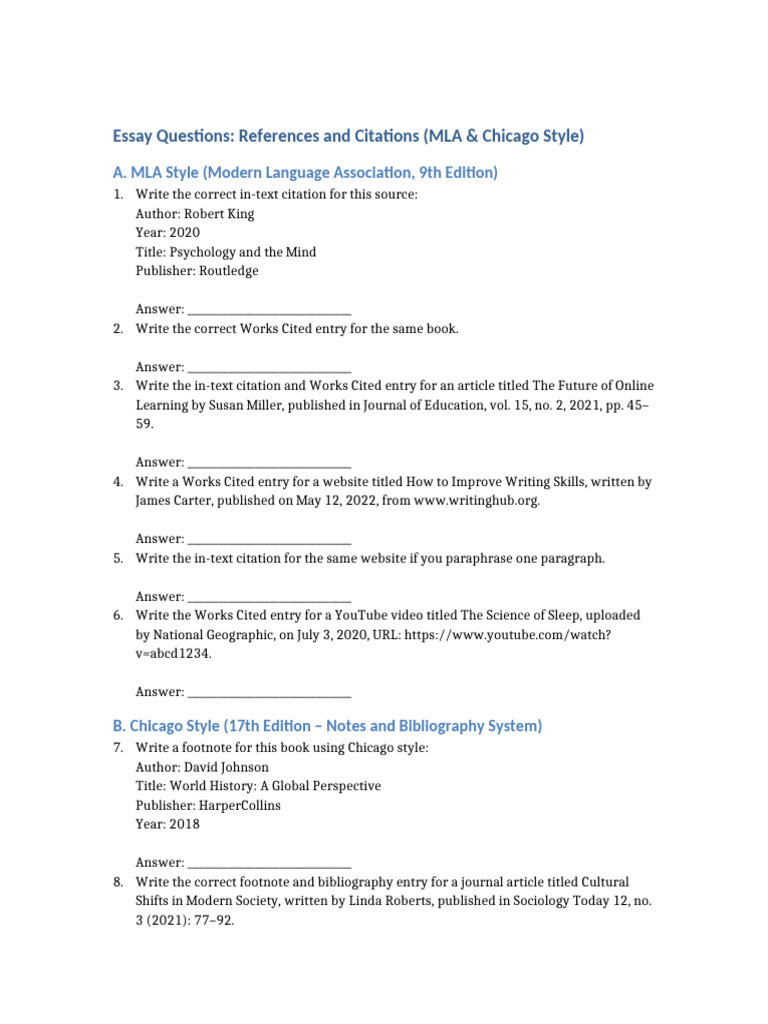 Citation & Reference Exercise | PDF