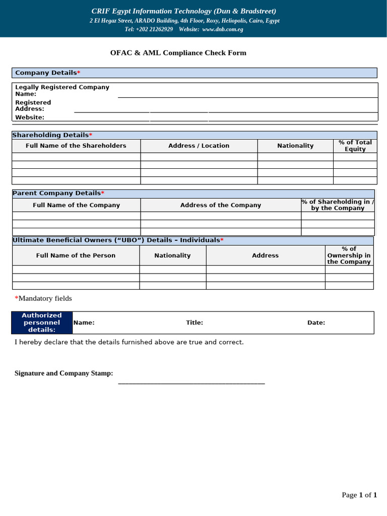 OFAC AML Compliance Check Form | PDF