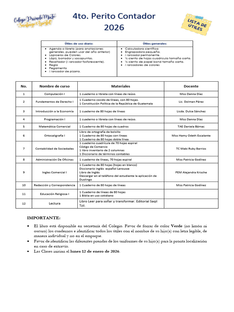 4to. Perito Contador 2026 | PDF | Cuaderno