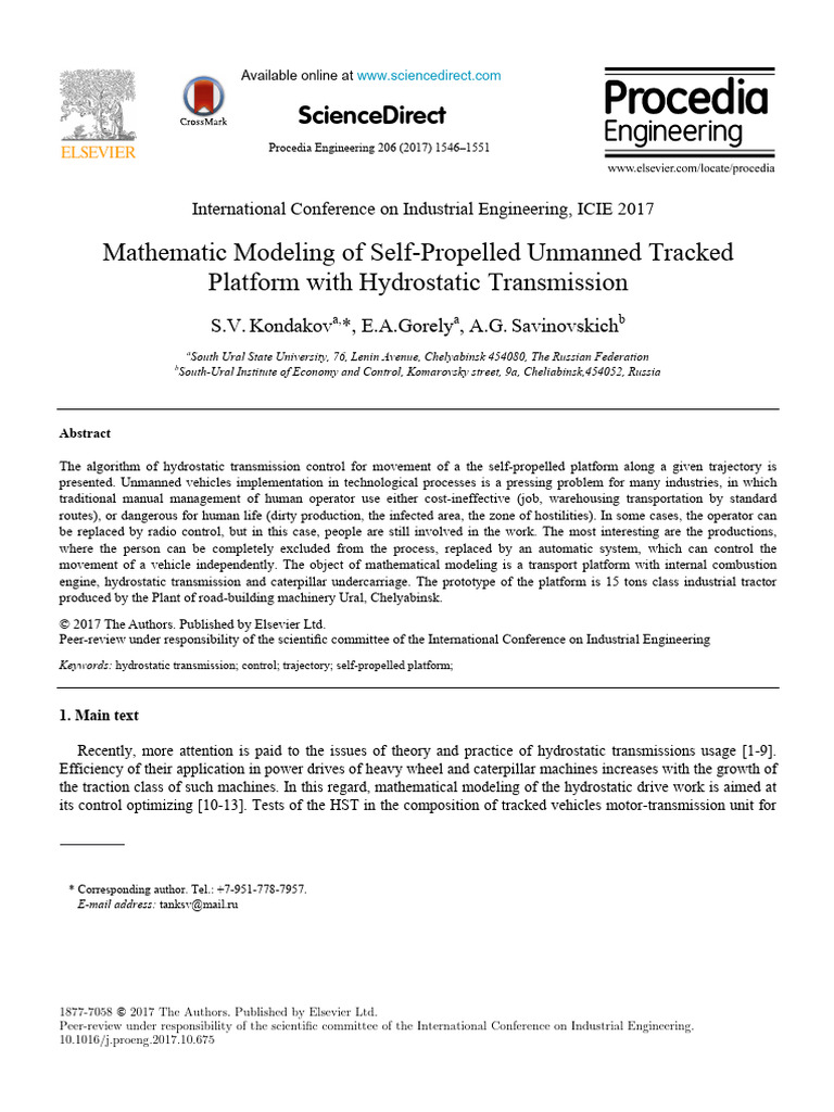 Mathematic Modeling of Self-Propelled Unmanned Tracked Platform With ...