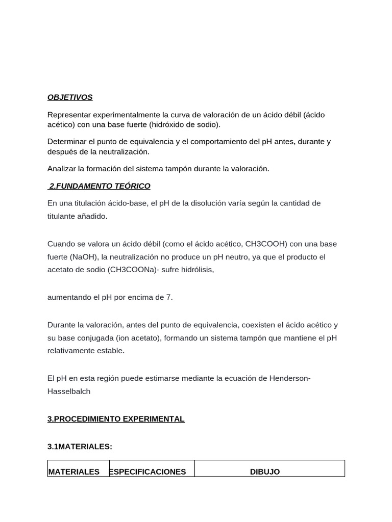 Curvas de Valoración de Un Ácido Débil Con Una Base Fuerte | PDF