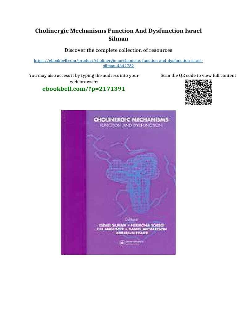 Cholinergic Mechanisms Function and Dysfunction Israel Silman Available ...