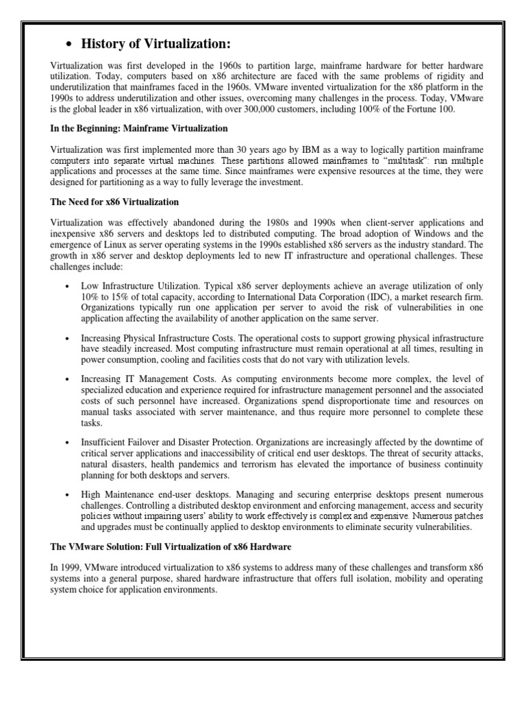 History Of Virtualization Pdf V Mware Operating System