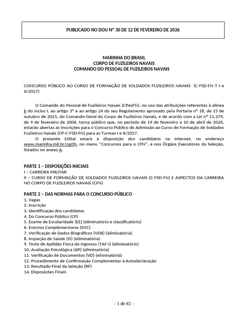 Edital CFN Soldado 2027 | PDF | Conscrição | Corpo de Fuzileiros Navais ...