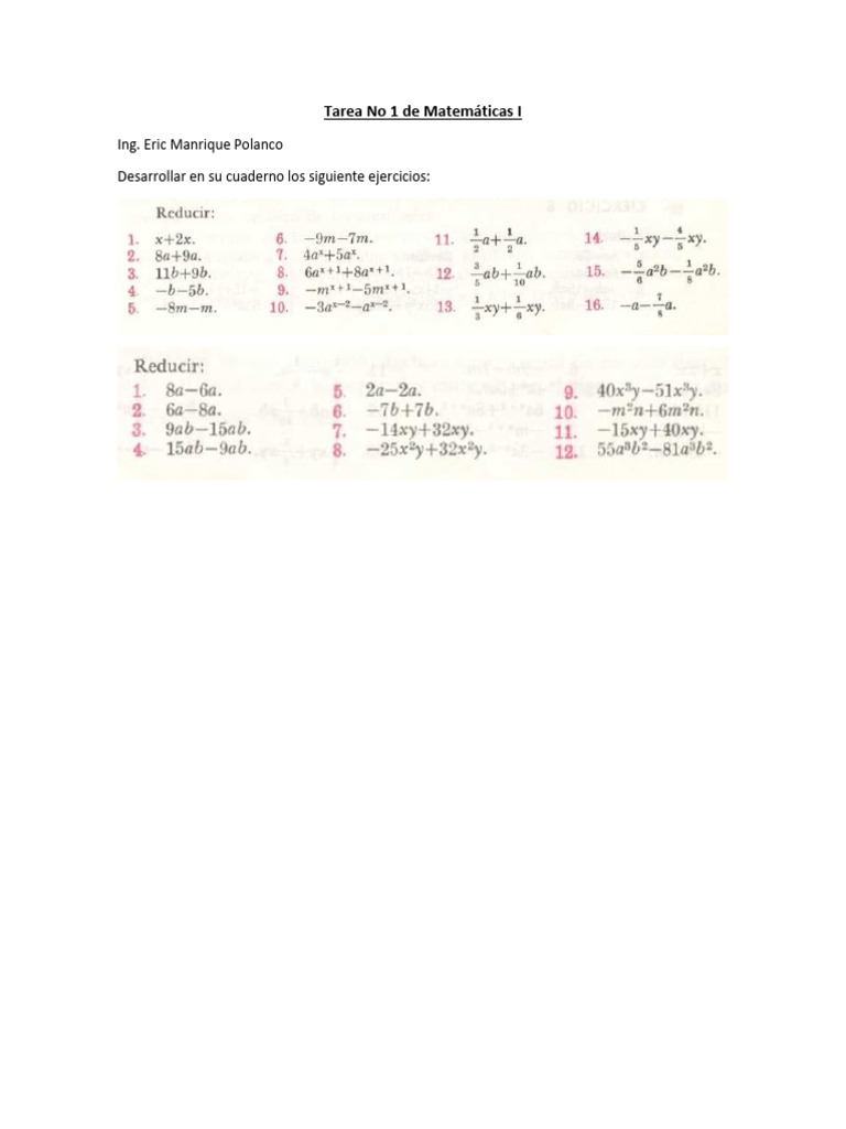 Tarea No 1 de Matemáticas I | PDF