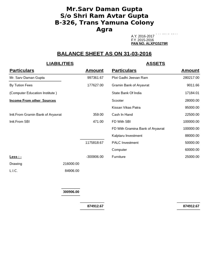 Balance Sheet Sarv Daman Gupta | PDF | Balance Sheet | Business Economics