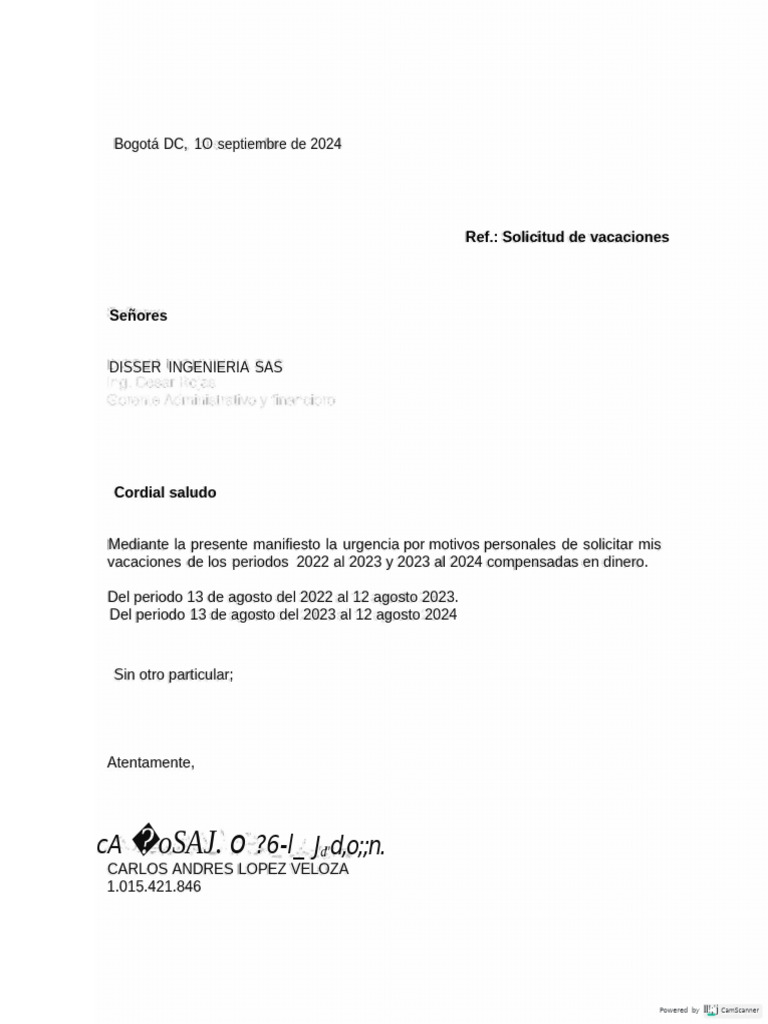 Carta Vacaciones Carlos Lopez-1-1 | PDF