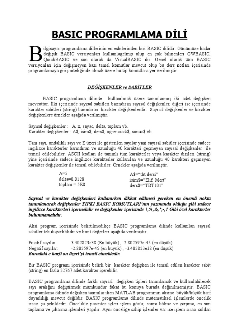 BASIC Programlama Dili 2 | PDF
