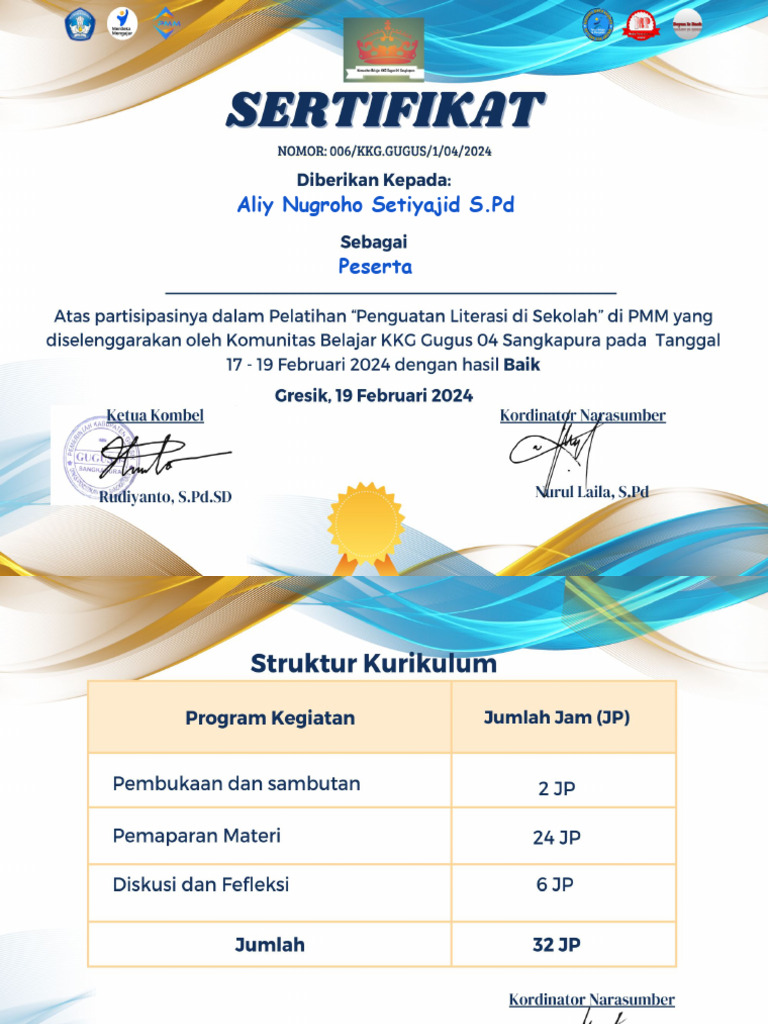 SERTIFIKAT Aliy Nugroho Setiyajid S.PD | PDF