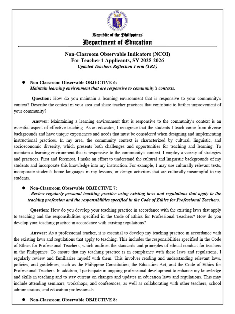 Updated TRF Sy. 2025 2026 | PDF | Teachers | Learning