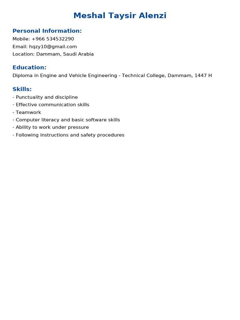 CV Meshal Alenzi English | PDF