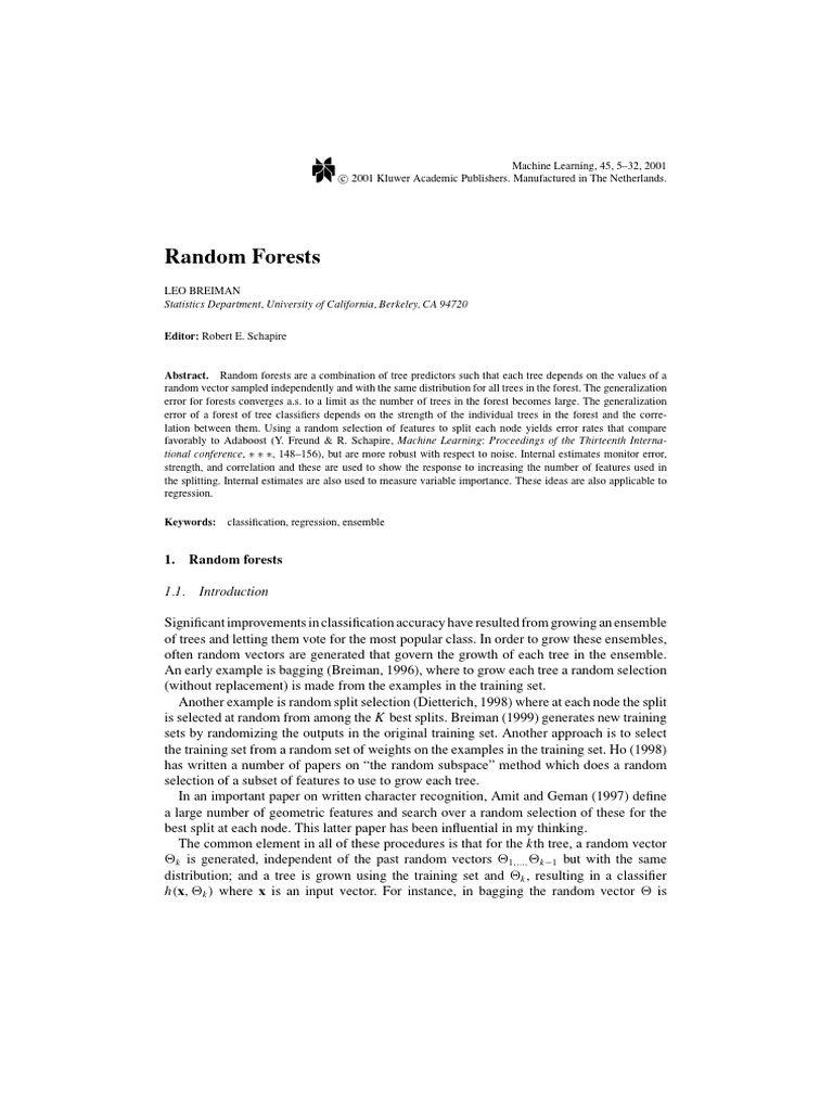 2001 Leo Breiman Randam Forest | PDF | Applied Mathematics ...