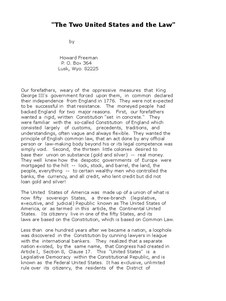 8-15-10 Howard Freeman - The Two United States and The Law | PDF | U.S ...